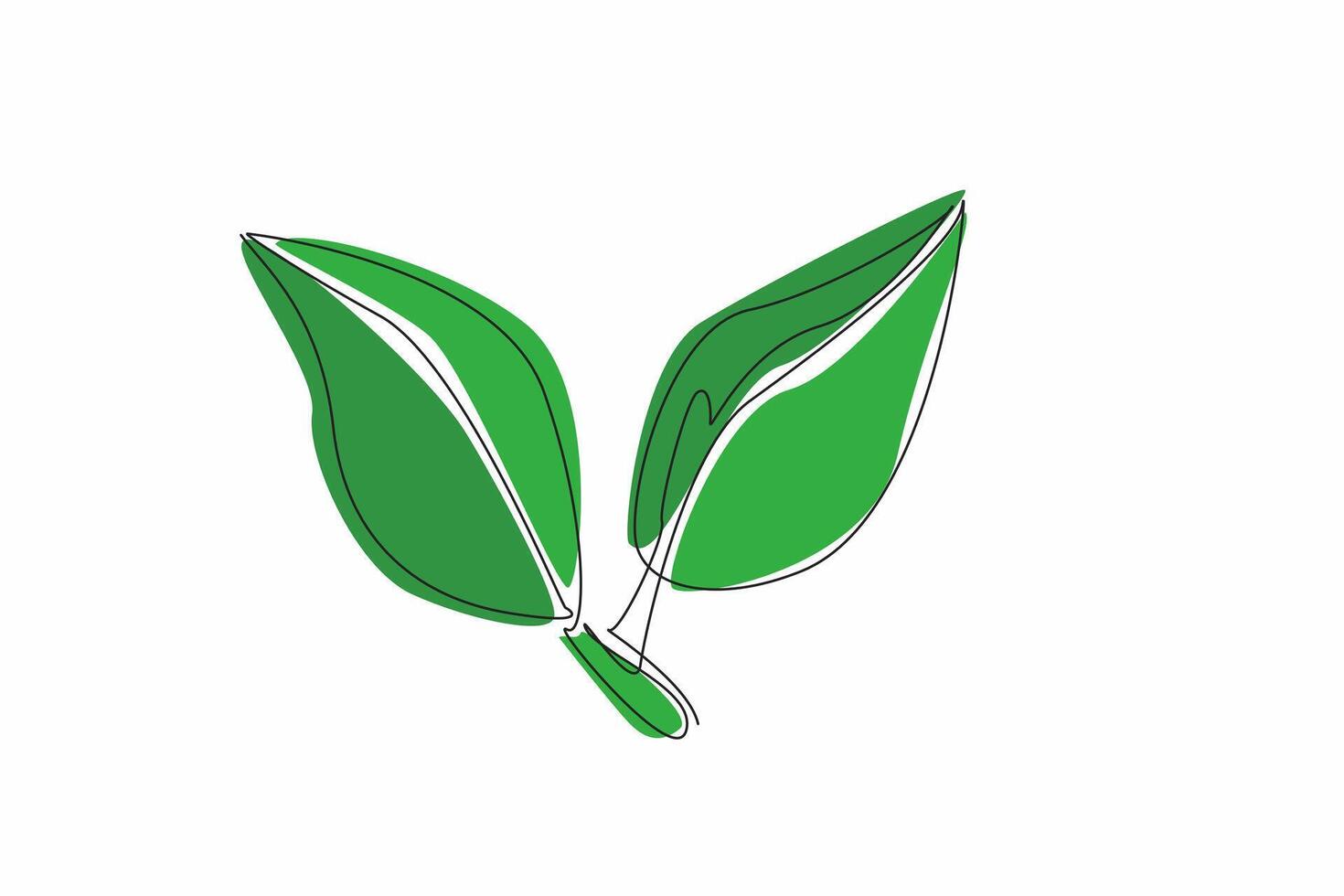 Single line drawing of refreshing green leaf form letter V for Veganuary text. Eat healthy fresh ...