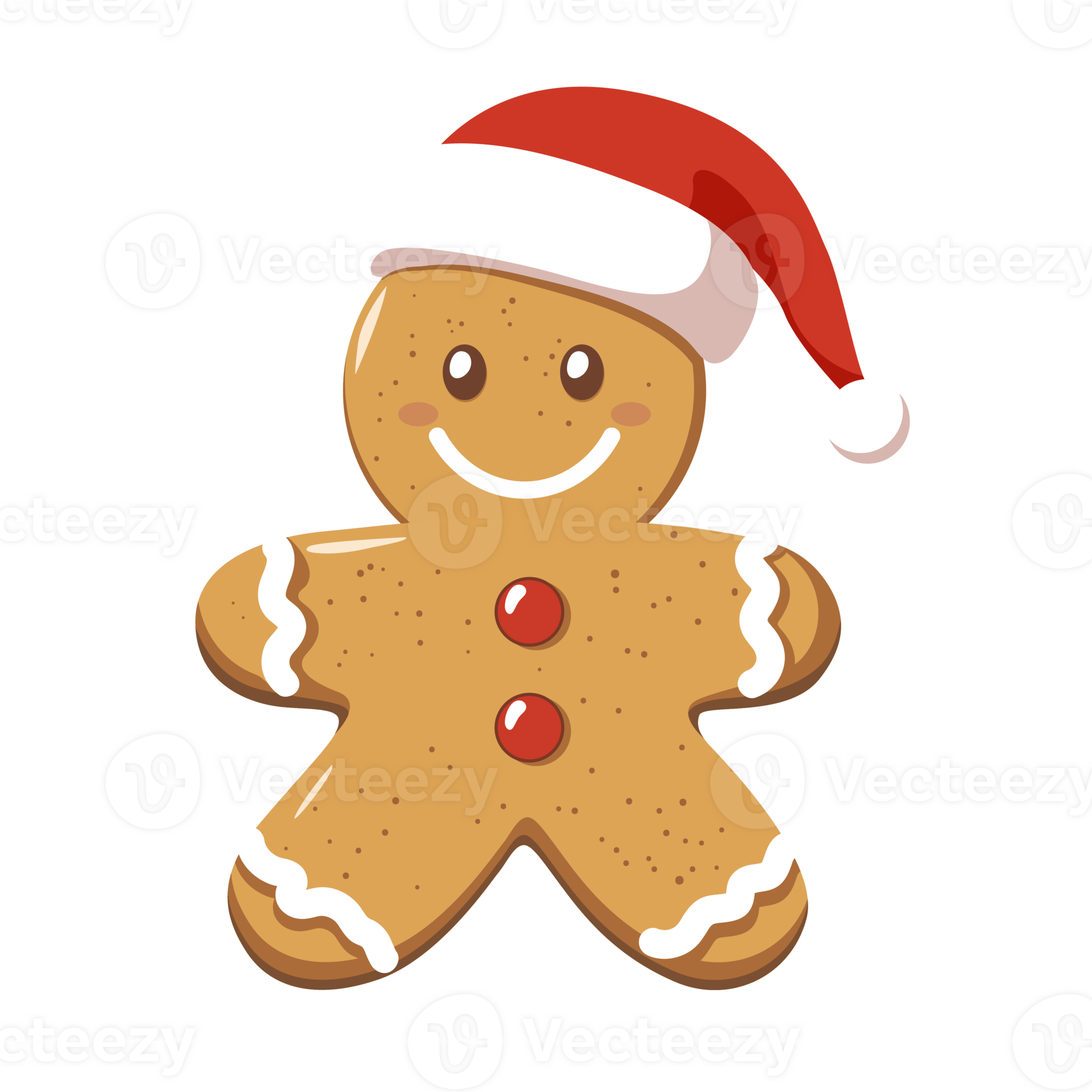 Gingerbread man wearing a Santa hat. 53016642 PNG