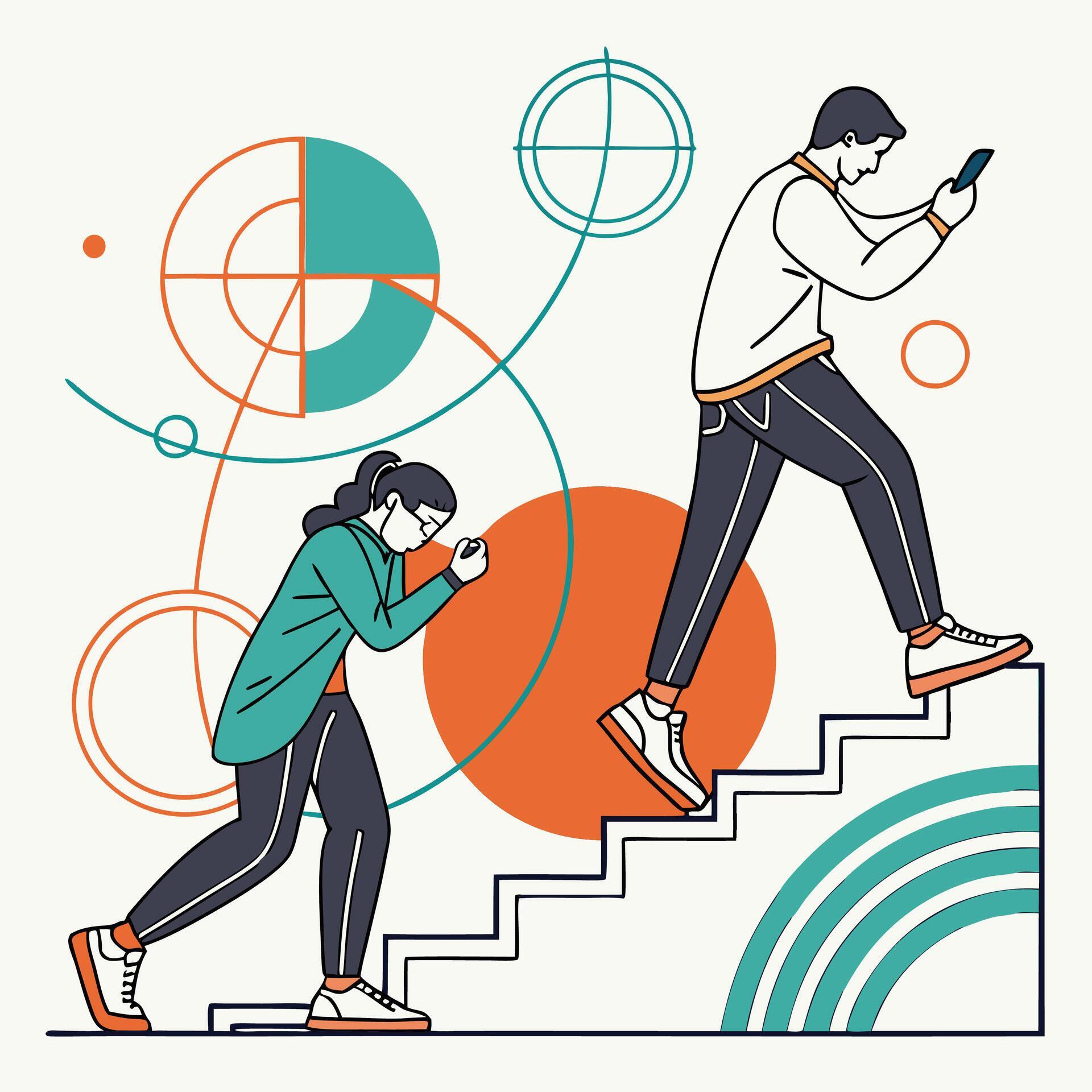 Illustration Of People Climbing Stairs With Mobile Phones 53048299 Vector Art At Vecteezy