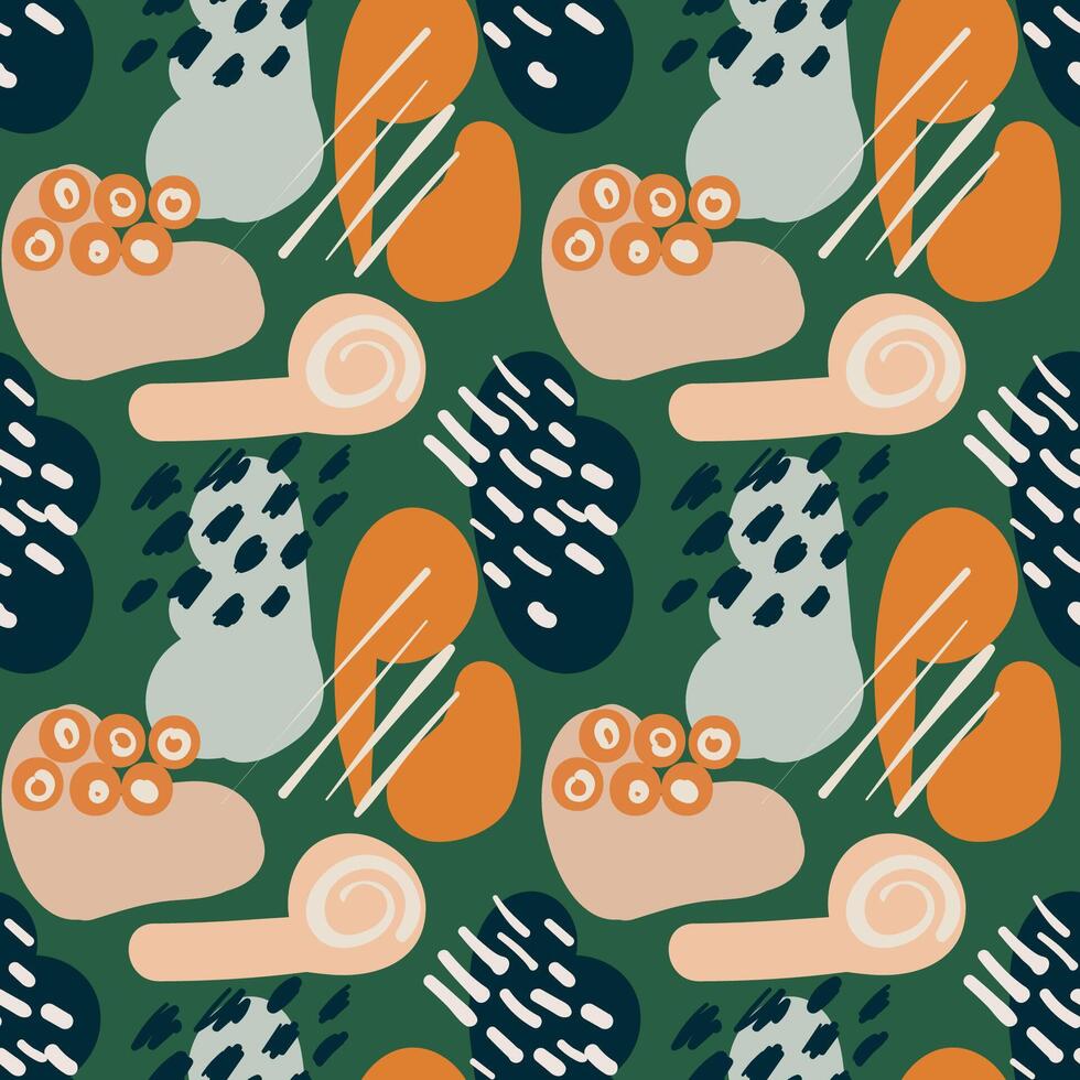 A pattern featuring abstract shapes, spots, and lines in a contemporary ...