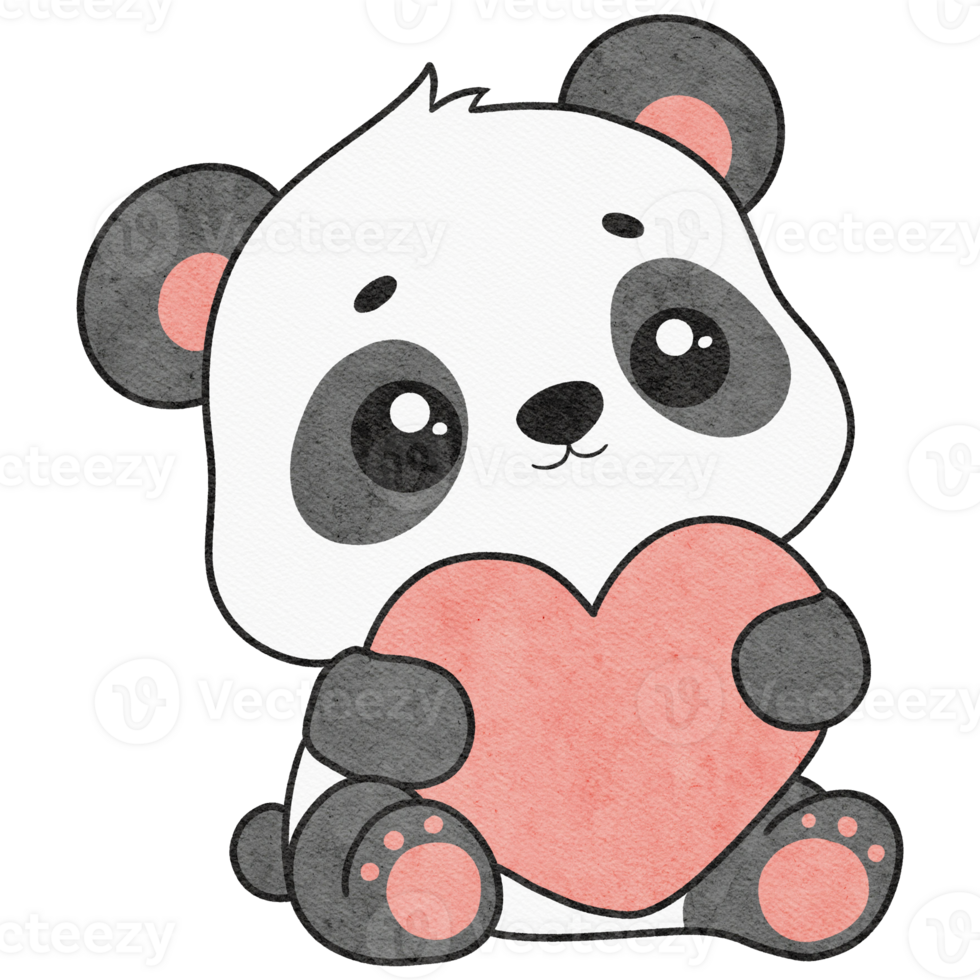 Cute Panda Cartoon Holding Heart For Valentine Card Design 53064746 Png