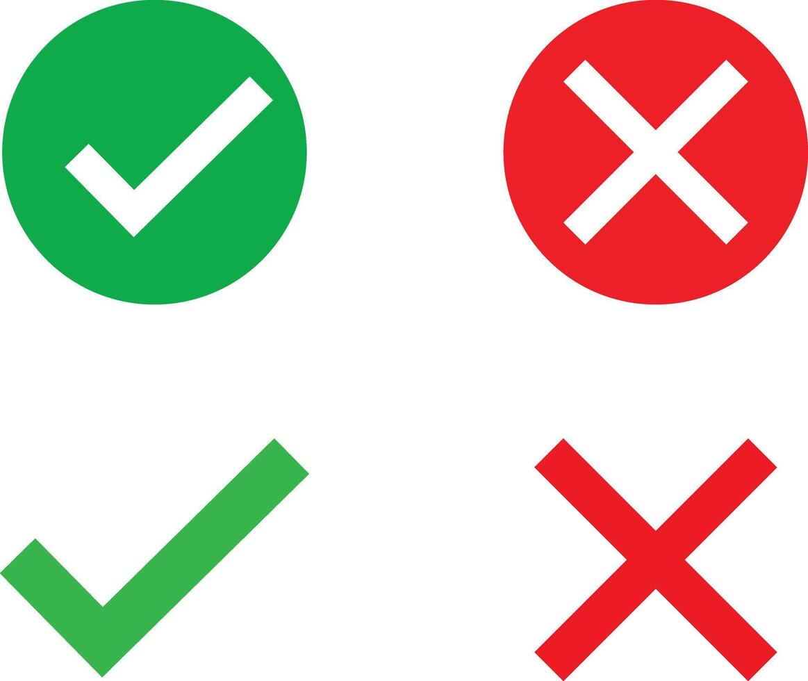 Green Checkmark, Red Cross Marks Simple, Approval, Rejection Symbols 53087638 Vector Art at Vecteezy