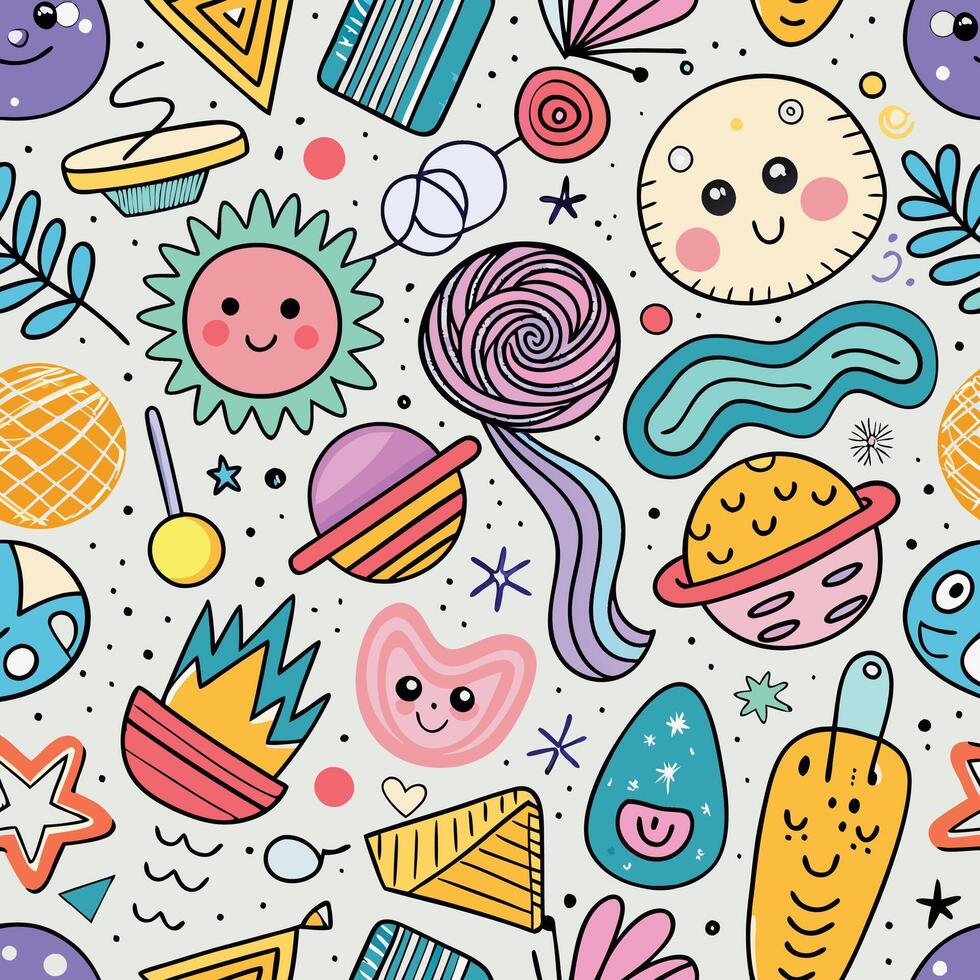 a colorful pattern with various objects and stars 53093204 Vector Art ...