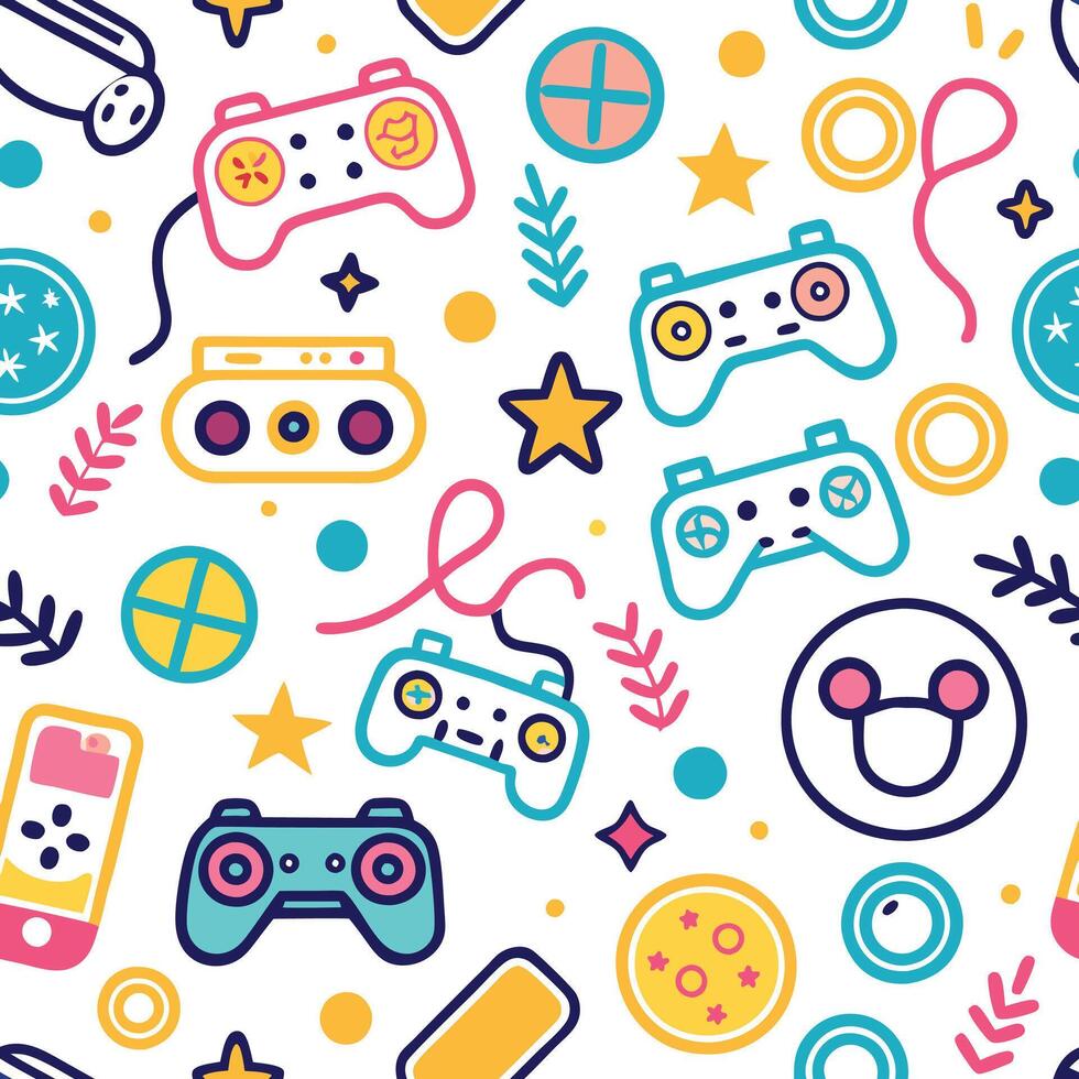 seamless pattern with game controllers and other items 53093223 Vector ...