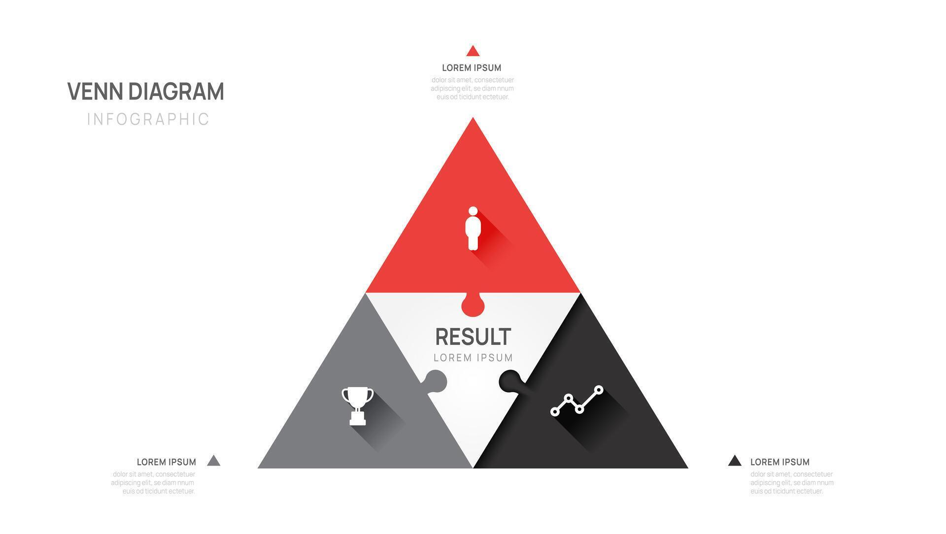 Infographic jigsaw Venn diagram triangle chart template for business ...