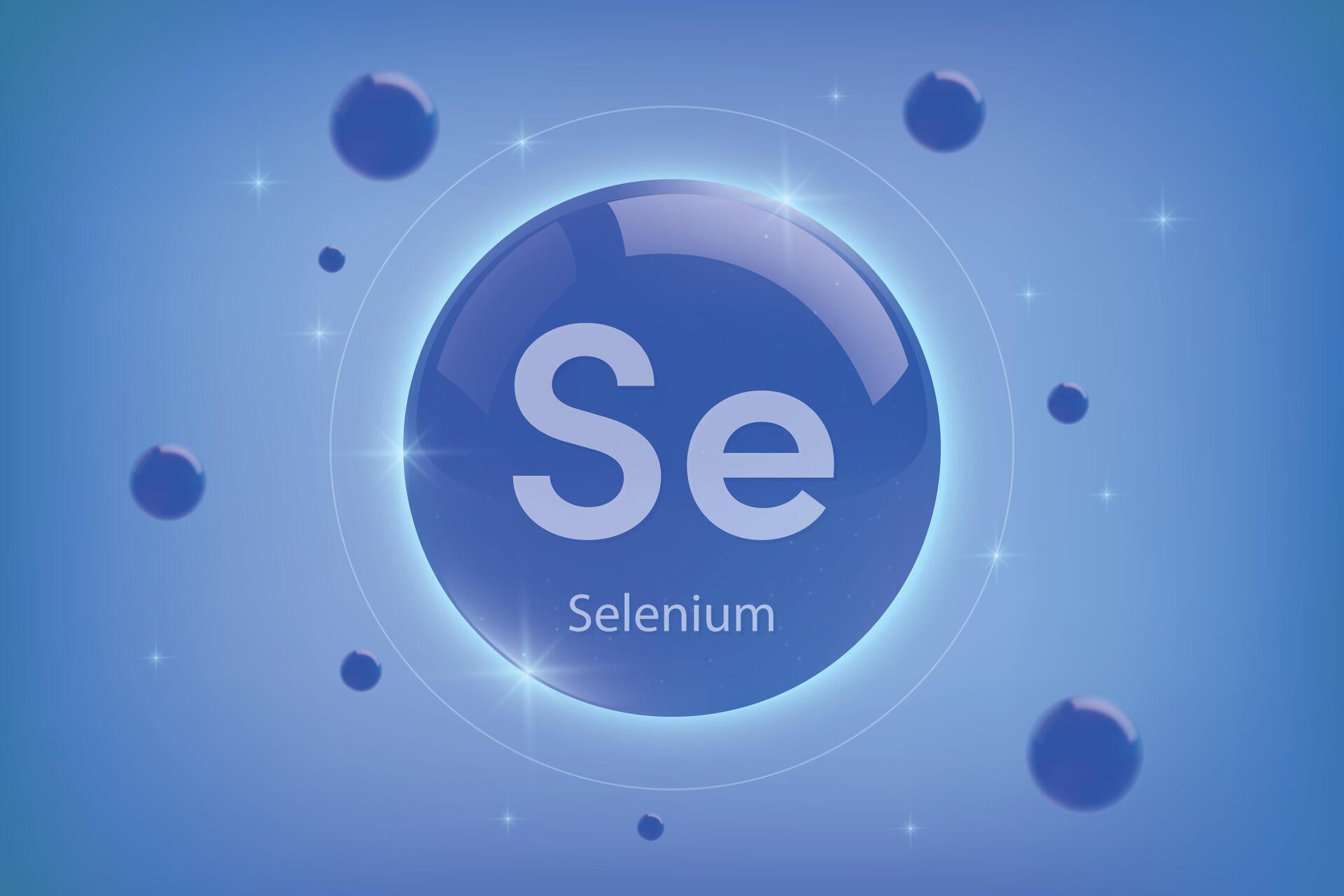 Selenium blue icon. Essential mineral capsule with glowing effects for ...