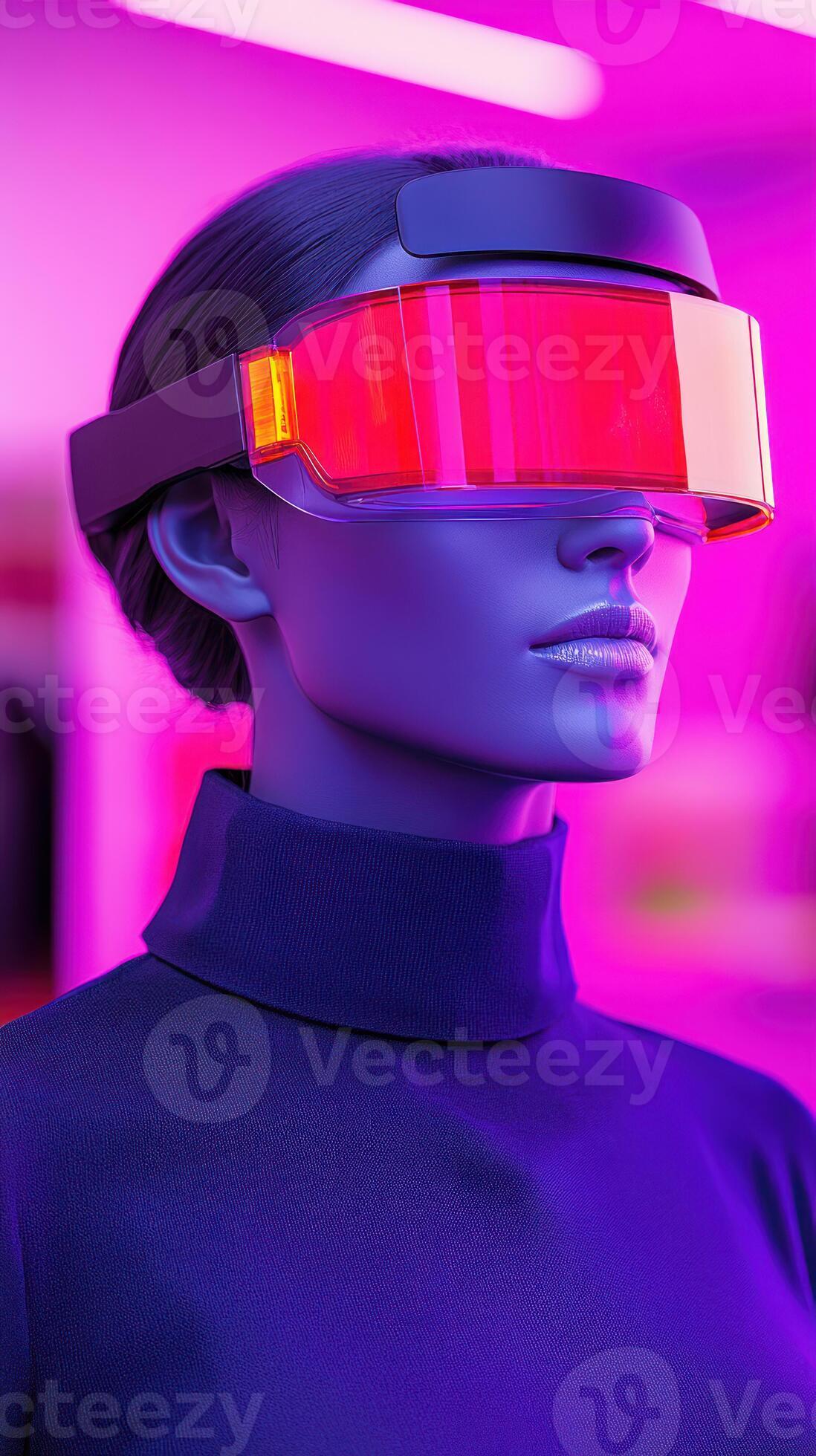 Futuristic mannequin wearing bright VR visor in vibrant neon lights. 53112490 Stock Photo at ...