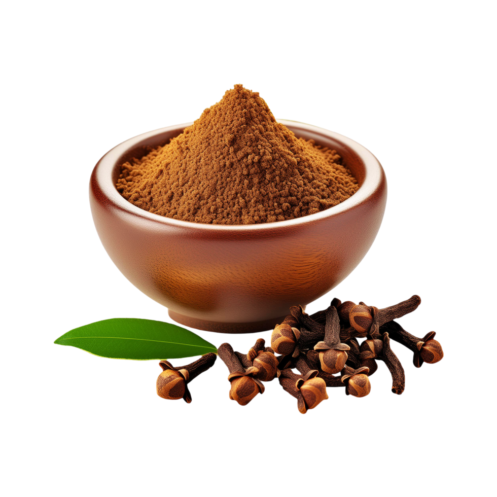 Bowl of Clove powder with leaf on transparent background 53119302 PNG