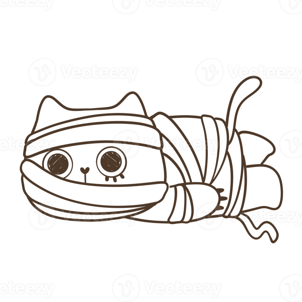 Cute Mummy Cat Doodle Outline Illustration 53120396 PNG
