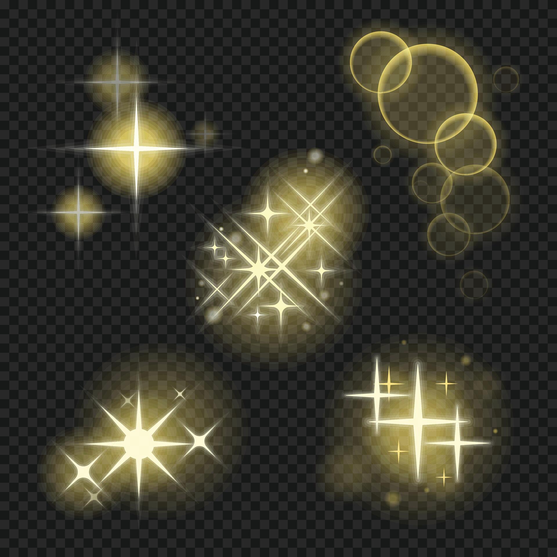 Sparkle light effect. Star shining blinks with highlight effect. Gold twinkle bokeh glitter and ...