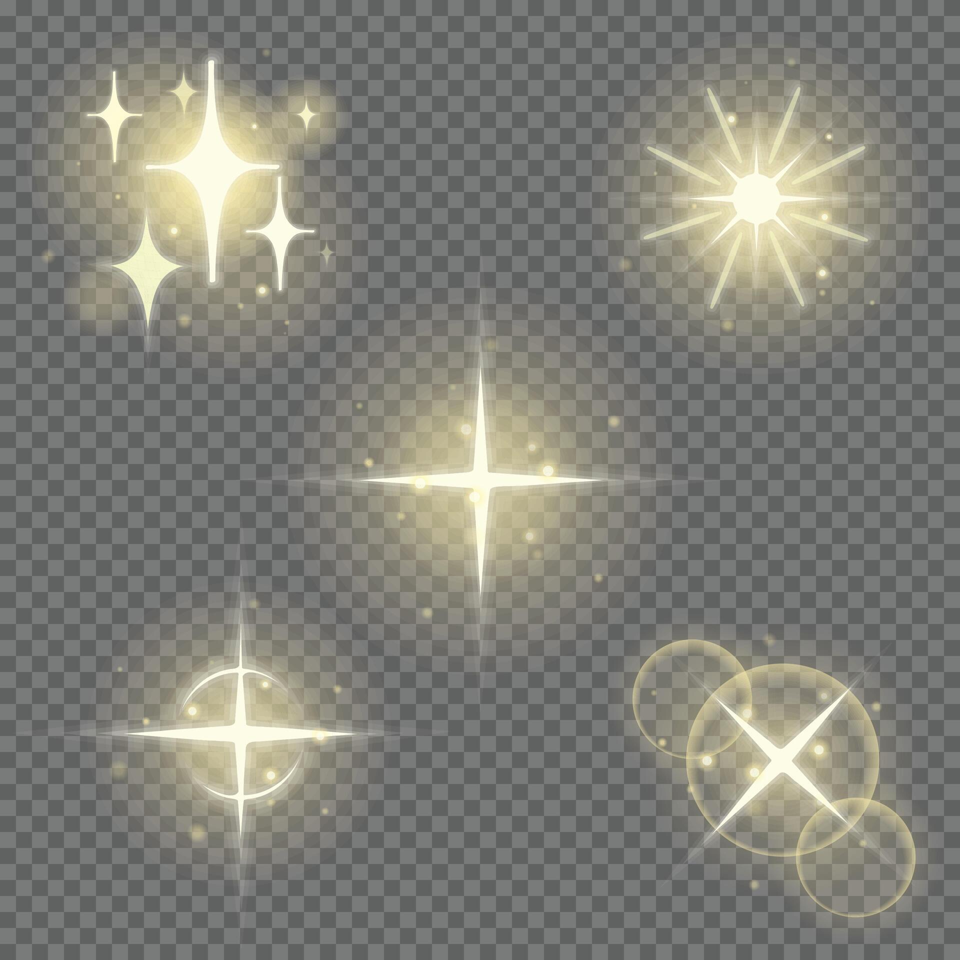 Blink light effect set. Soft golden glow, Star shining blinks with highlight effect. Magic shine ...