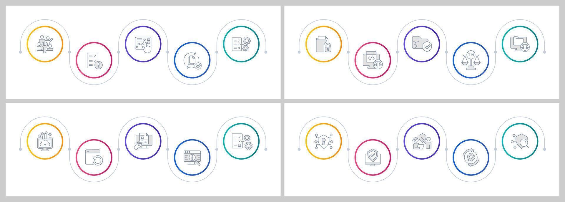 Business Cybersecurity Infographics Circles Set Software Security Protection Editable Thin