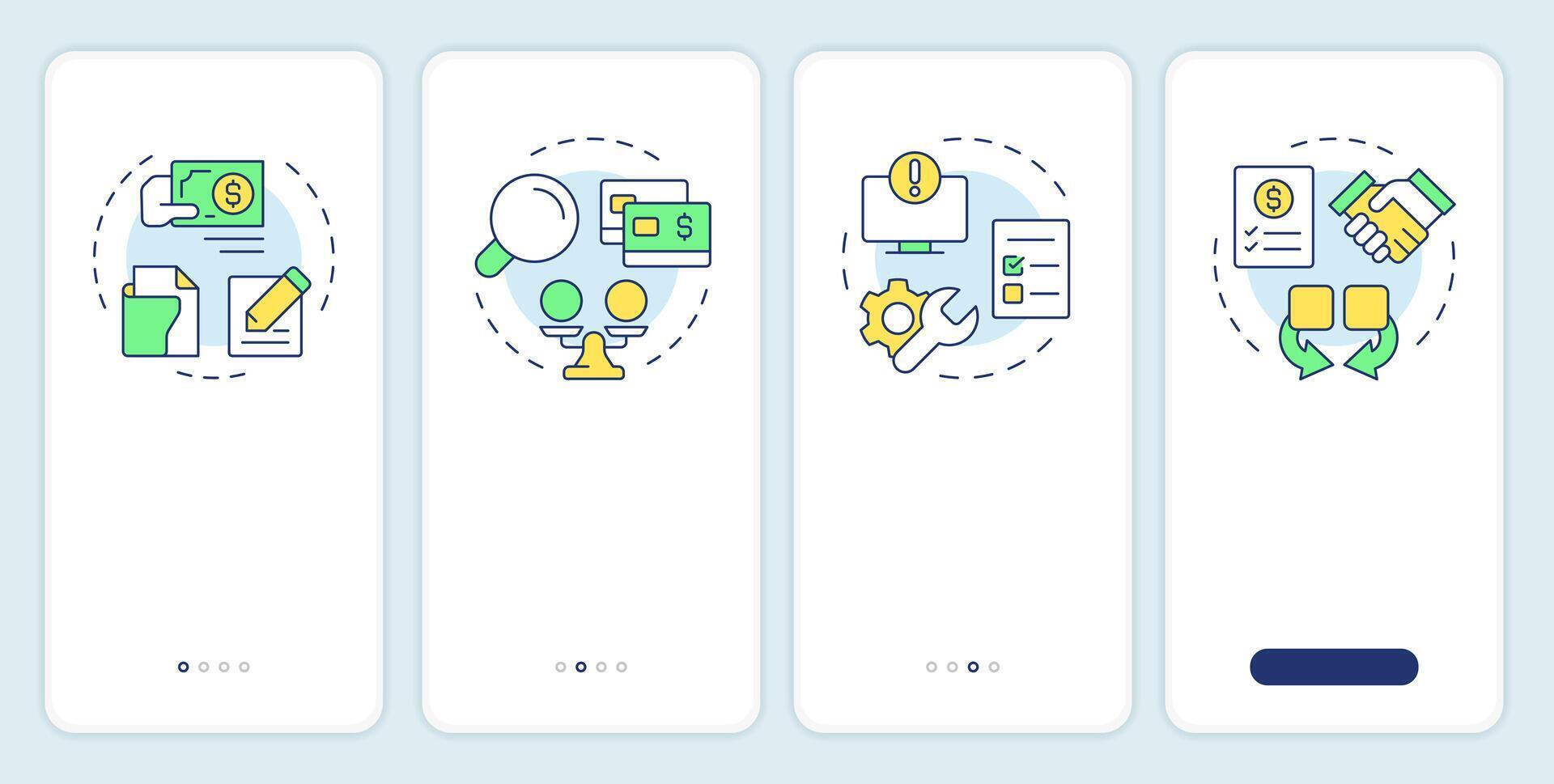 Financial Close Solutions Onboarding Mobile App Screen Walkthrough 4 Steps Editable Graphic