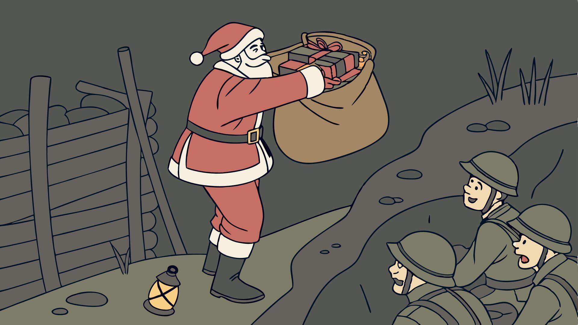 Photography Santa Claus delivers gifts during wartime in trenches and ...