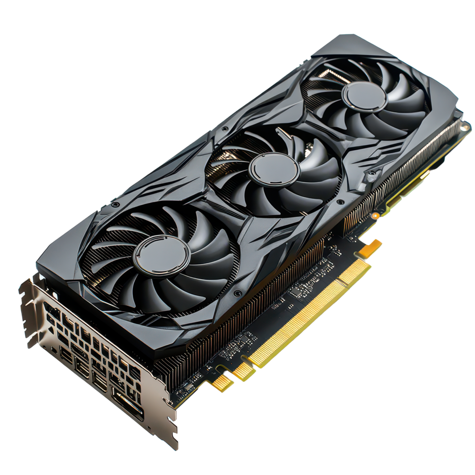 A powerful modern graphics card with advanced cooling features on a ... A powerful modern graphics card with advanced cooling features on a ...