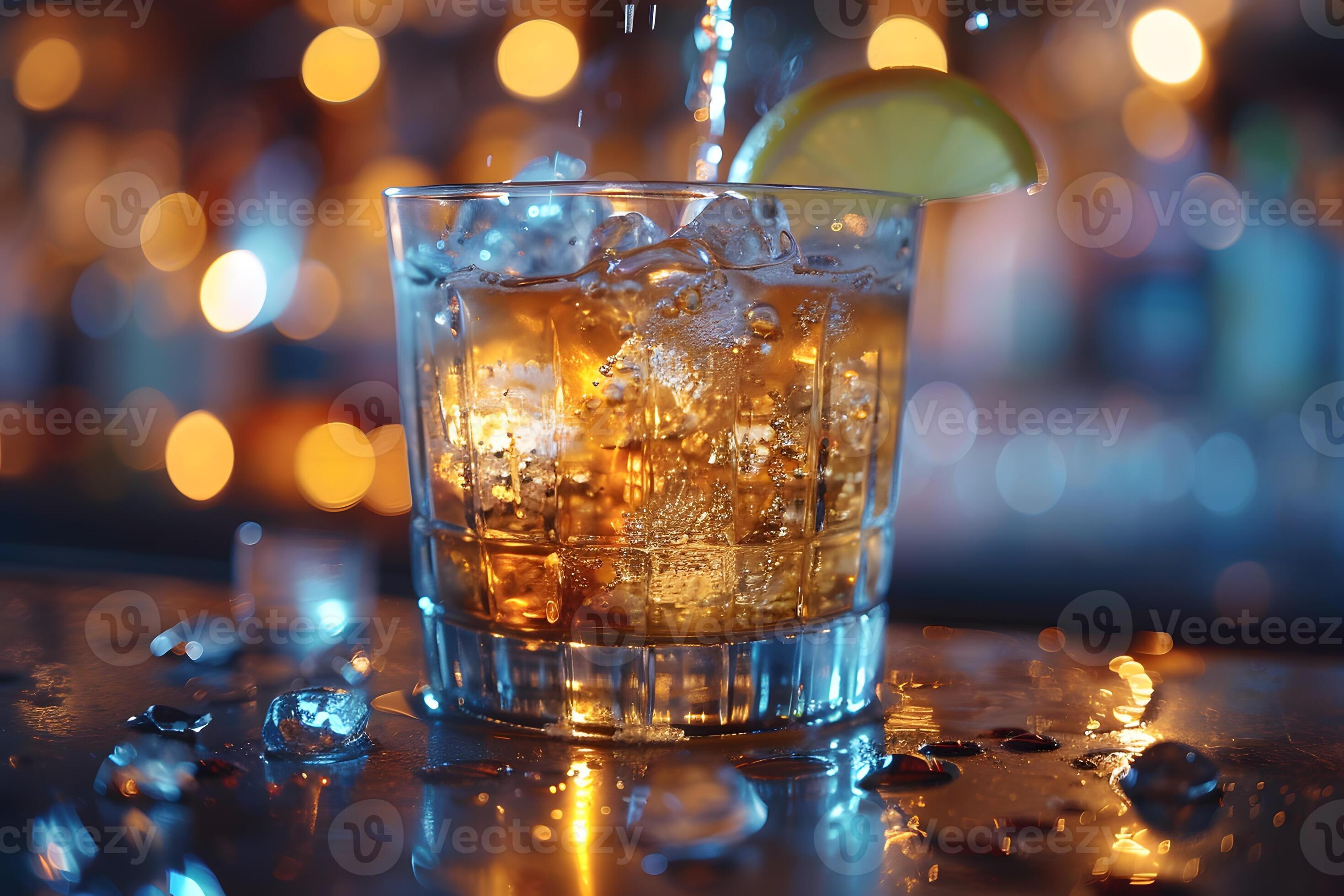 Refreshing Whiskey Cocktail with Lime and Ice at a Vibrant Bar Setting 53156198 Stock Photo at ...