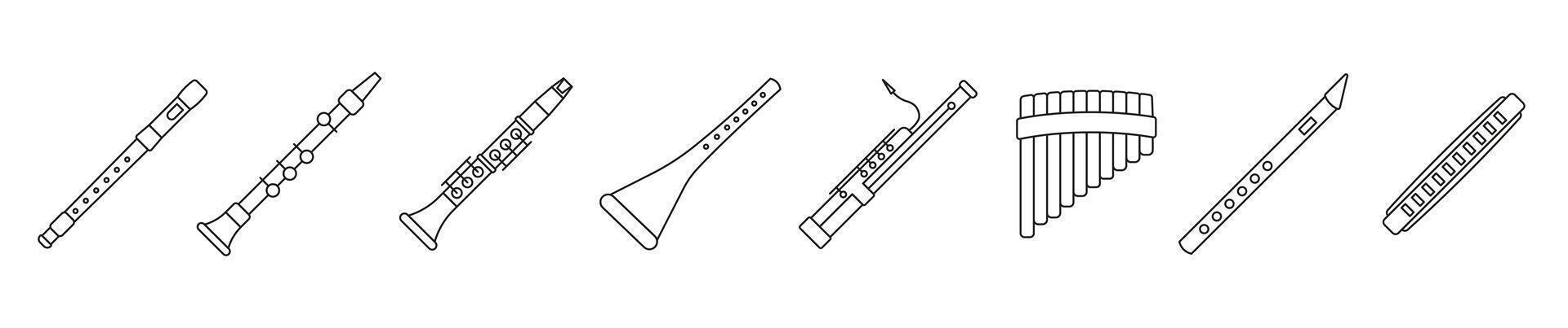 Set of wind musical instruments. Wind musical instruments with the name ...