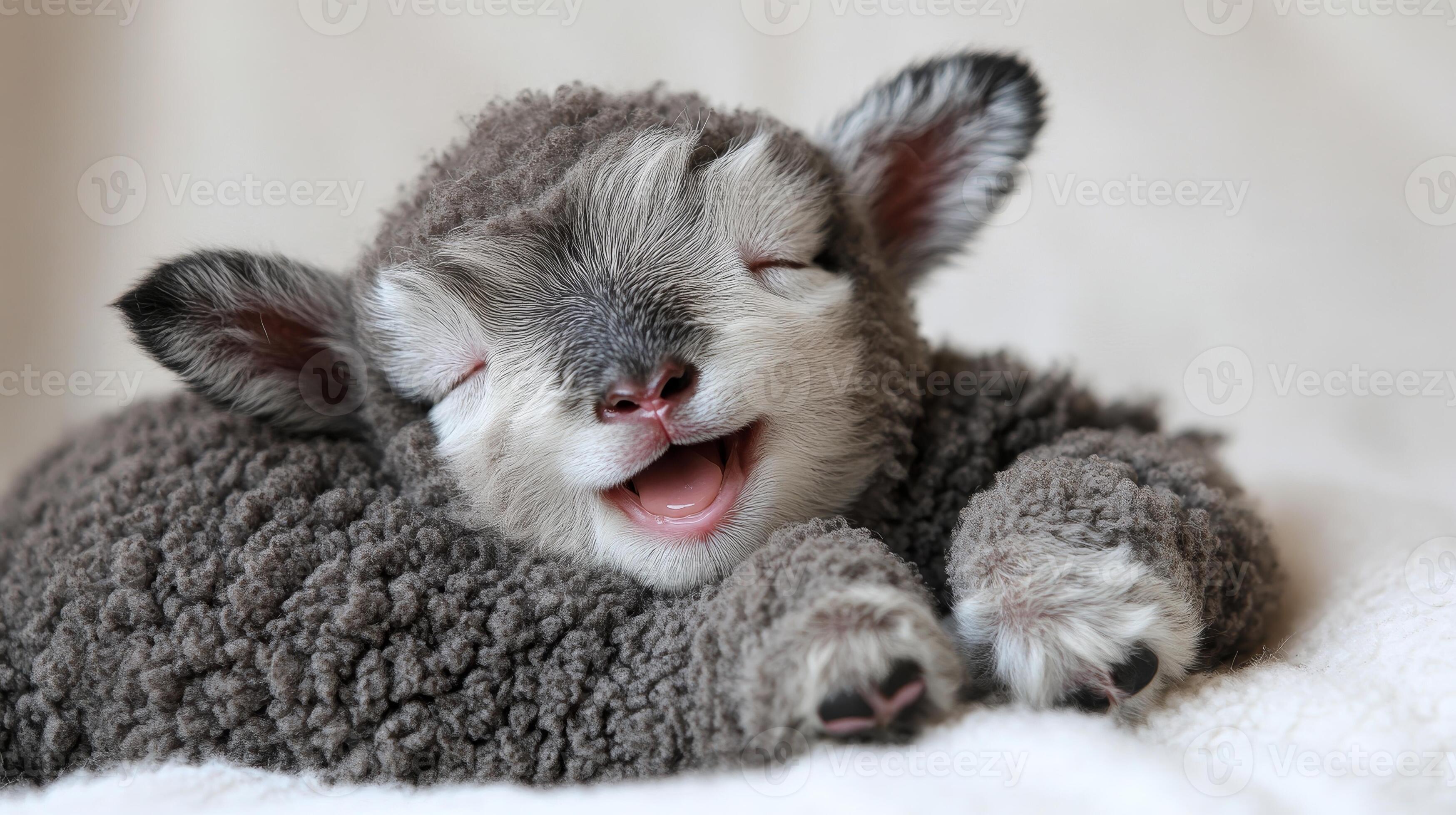 A joyful lamb nestles comfortably, basking in warmth and creating an aura of happiness and ...