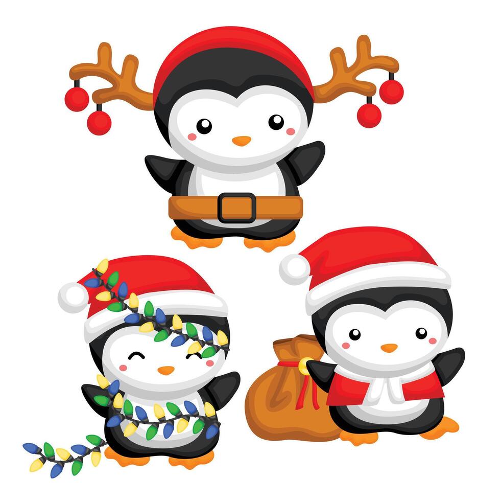 Colorful and Cute Christmas Penguin Animal Winter Nature Snow Cartoon ...
