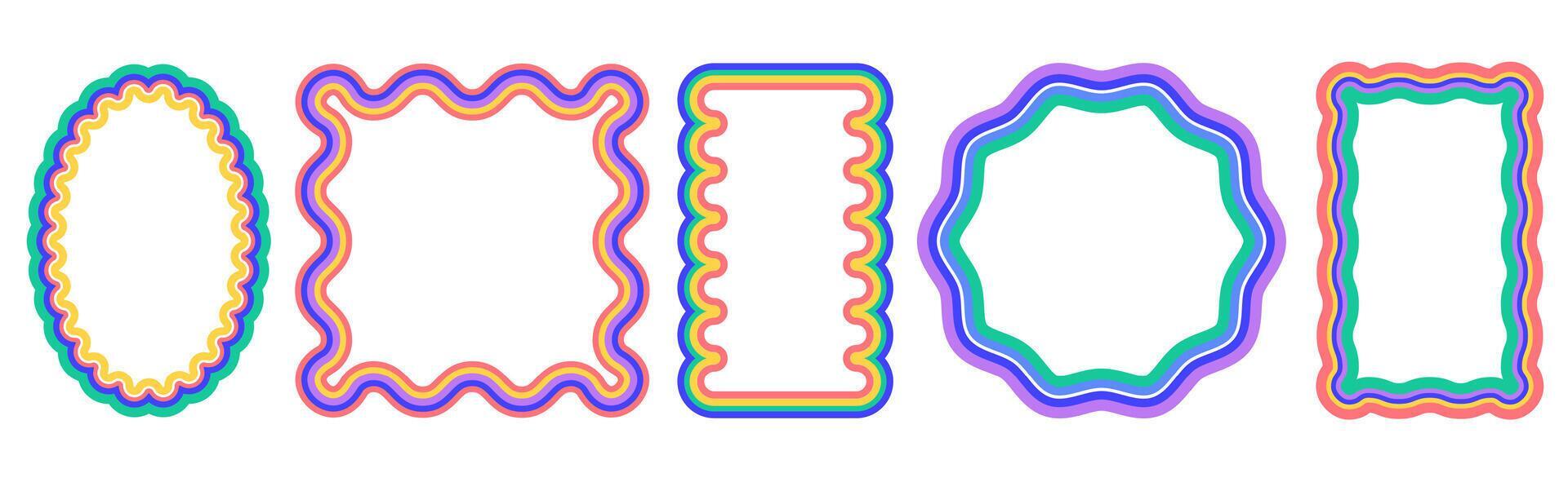 set of colored rectangular frames with scallop edges. Squiggle photo borders with wavy edge ...