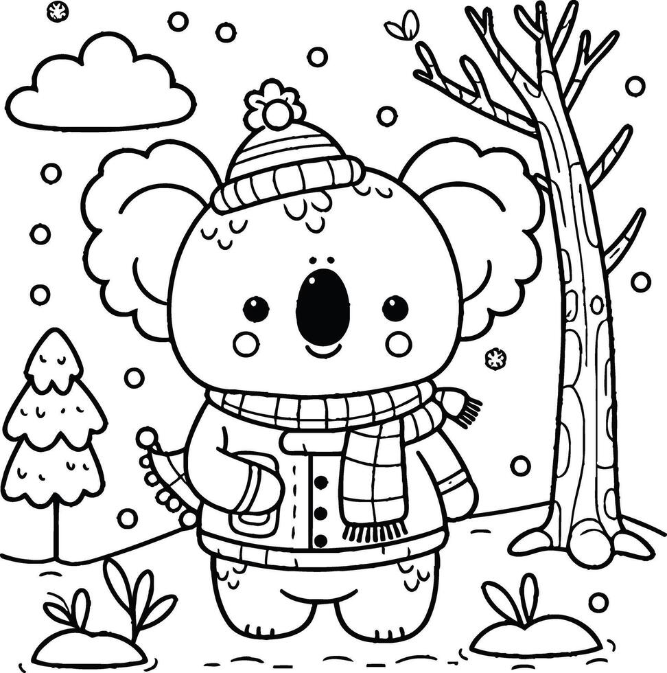 Koala bear in winter coloring pages 53178765 Vector Art at Vecteezy