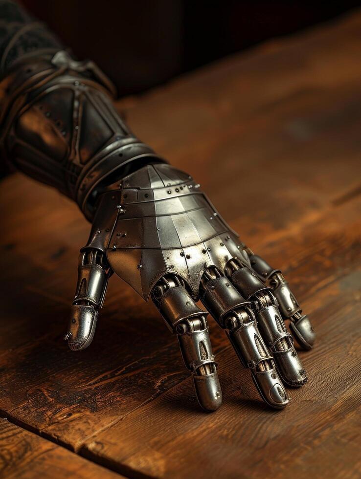 Medieval knights gauntlet on a wooden surface 53190451 Stock Photo at ...