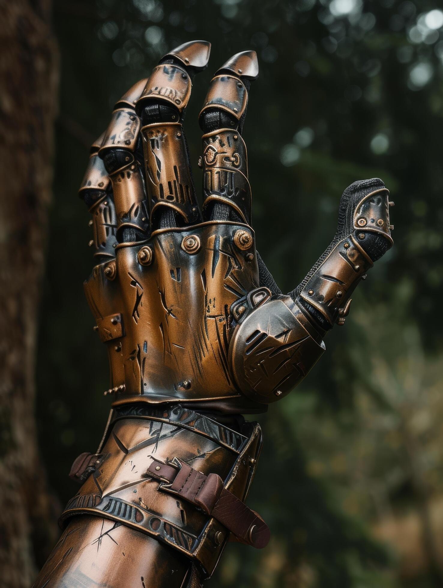 Medieval knights armored gauntlet raised in a forest setting 53190654 ...