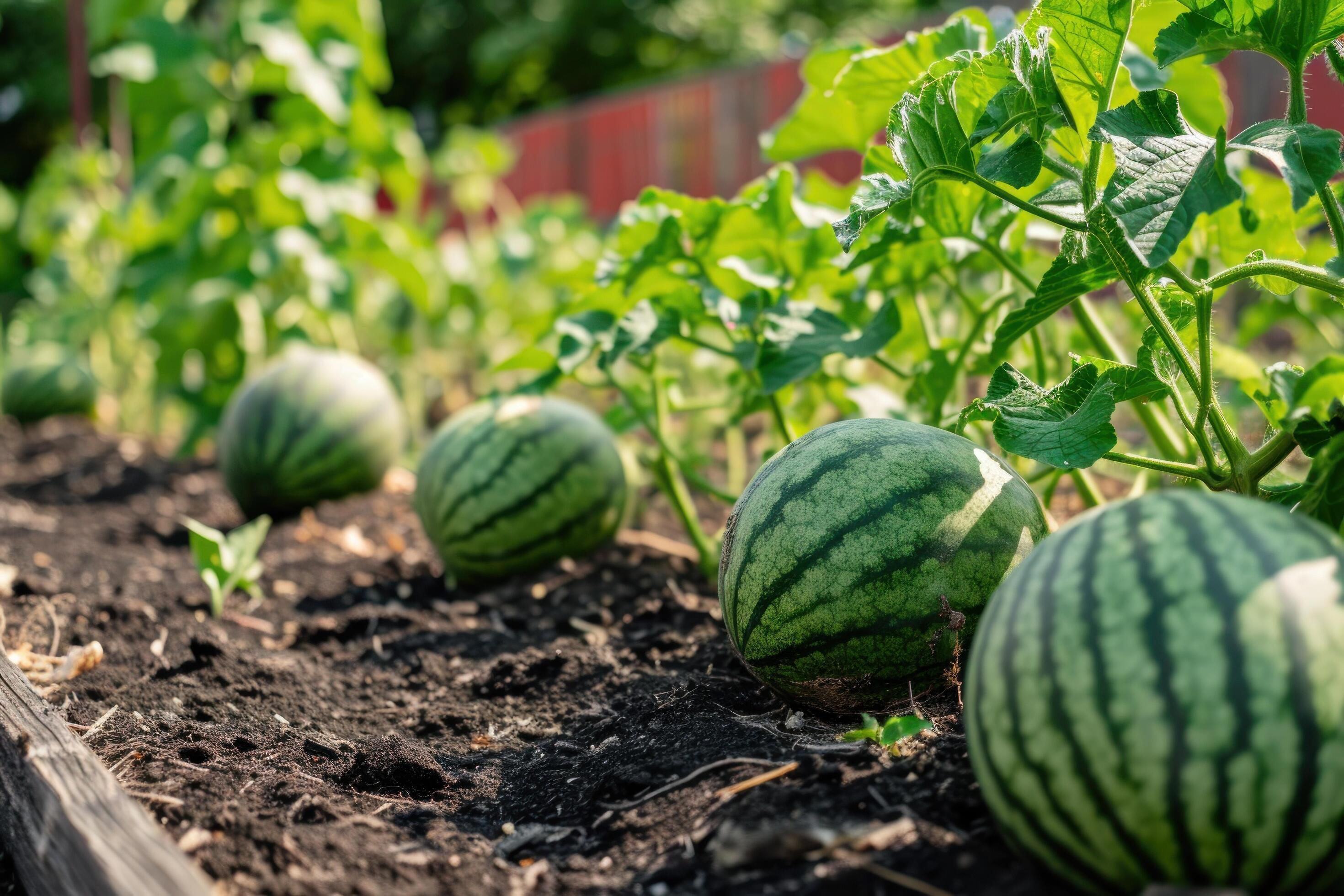 watermelons growing in a garden 53193341 Stock Photo at Vecteezy