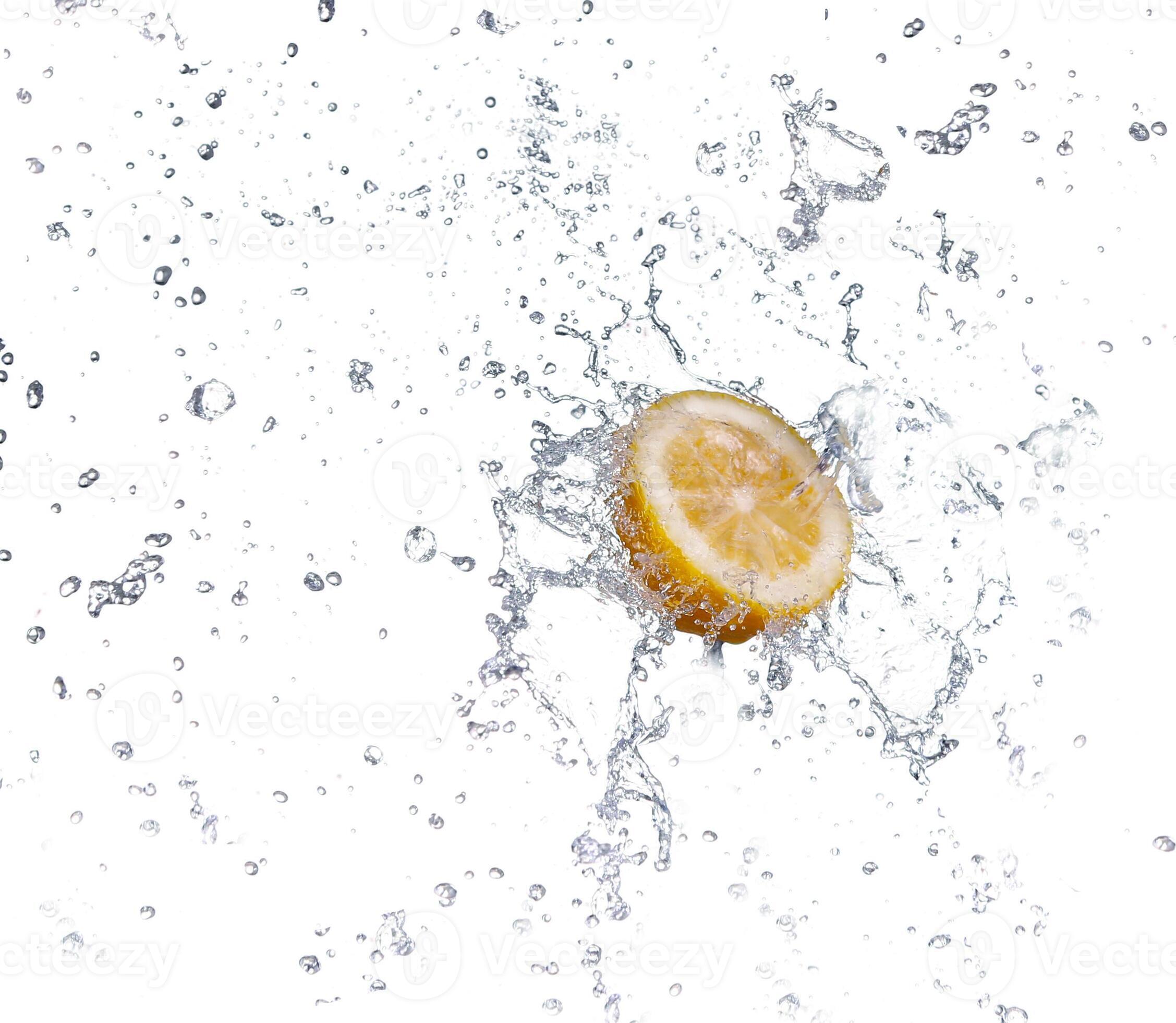segment of lemon falling in to the water and making splash 53203235 Stock Photo at Vecteezy
