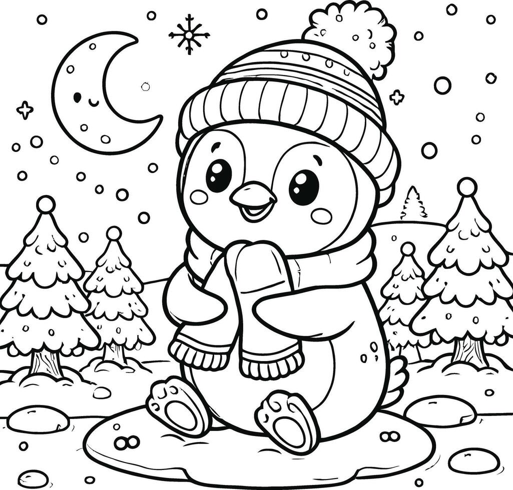 Penguin in winter clothes coloring page 53215864 Vector Art at Vecteezy