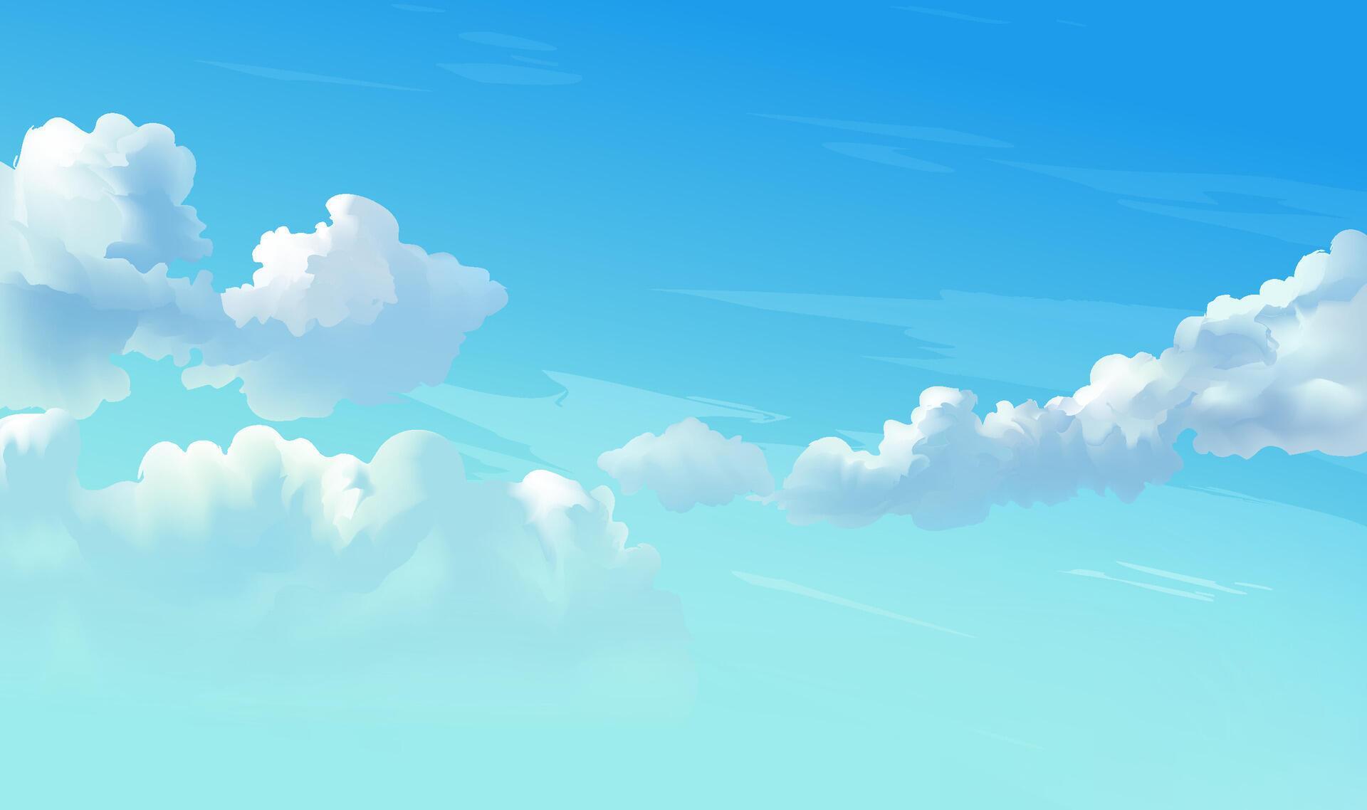 Blue sky background illustration hand painted blue sky with white clouds 53217073 Vector Art at ...
