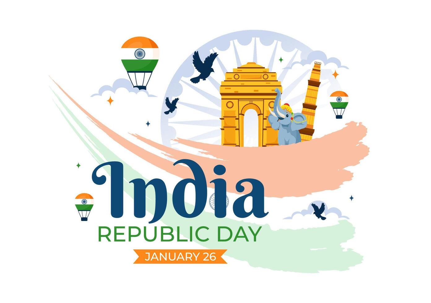Illustration of India Republic Day with National Symbols and Flag on 26 ...