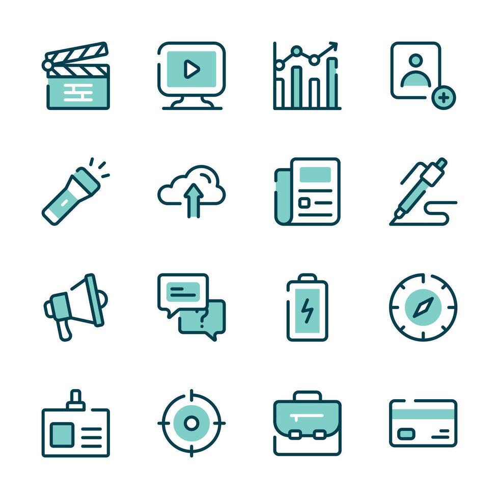 A collection of simple icons representing various business and ...