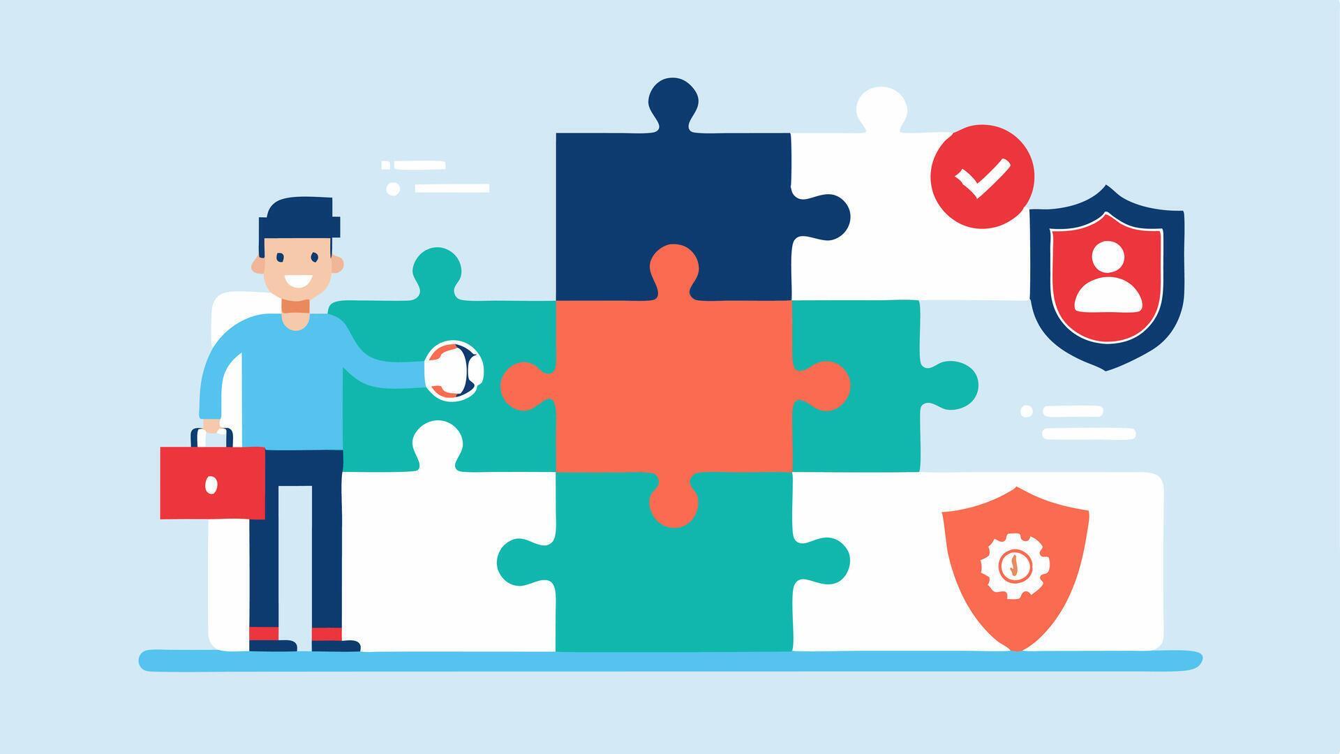 Puzzle Pieces Fitting Together An illustration of puzzle pieces labeled with various ...