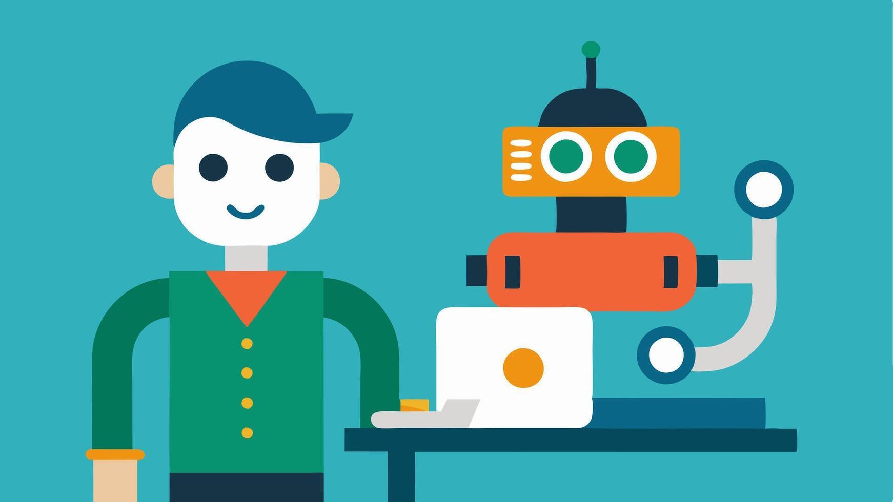 Robot Integration An engineer programming a small robot symbolizing the ...