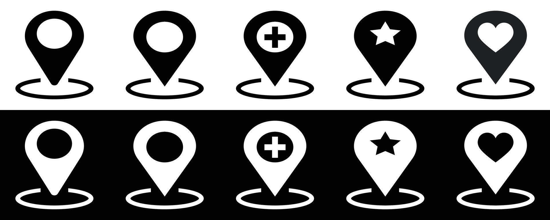 Map location pin, favorite location marker. Map pointer with star, heart icon illustration ...