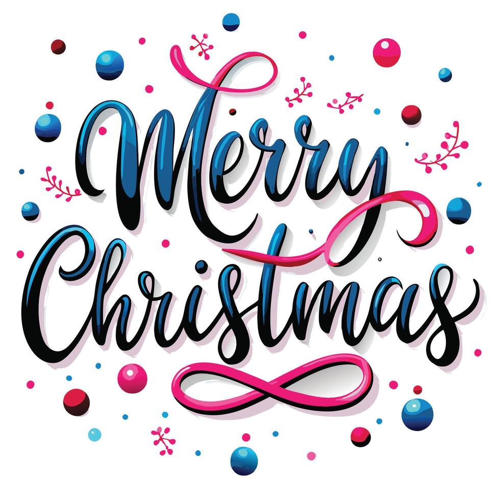 Merry Christmas Lettering Design With Blue And Pink Lettering 53230522