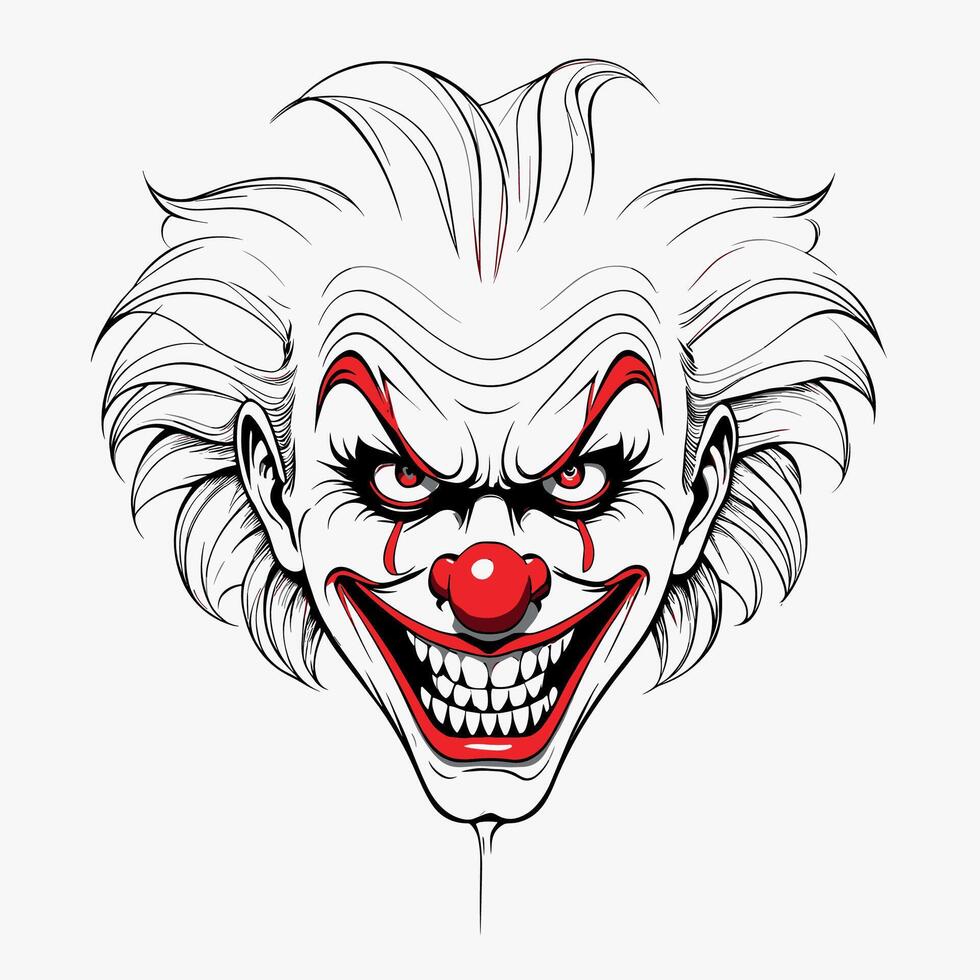 A Drawing Of A Scary Clown Face 53233506 Vector Art At Vecteezy