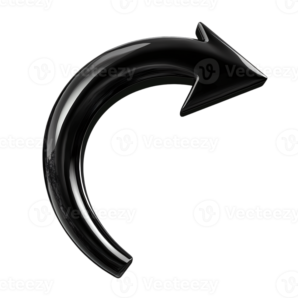 Glossy Black Curved Arrow 3D Render Navigation Icon Shiny Return Repeat Direction Pointer Guide ...
