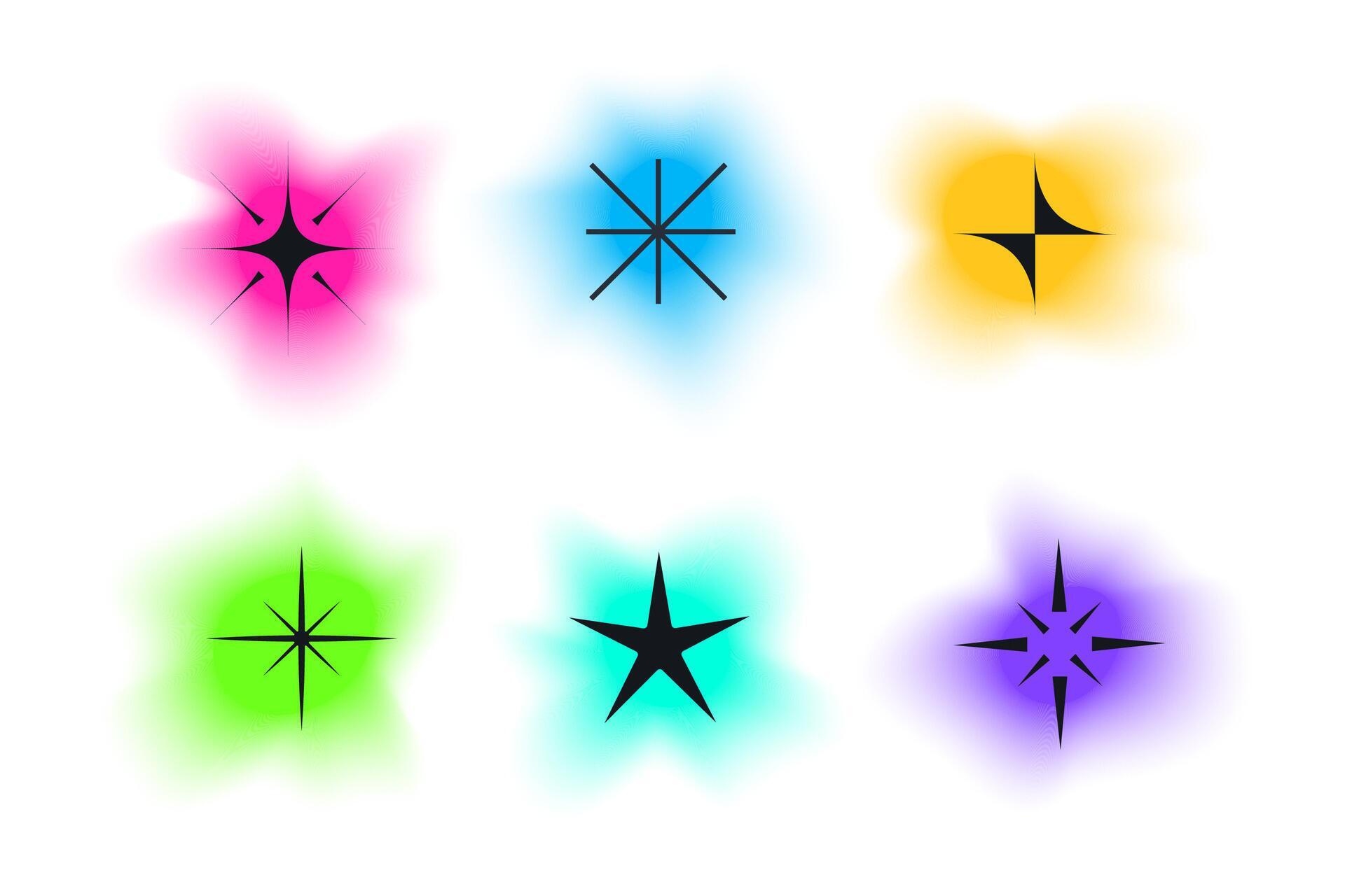 Collection of modern, minimalist star and sparkle elements on white background design and ...
