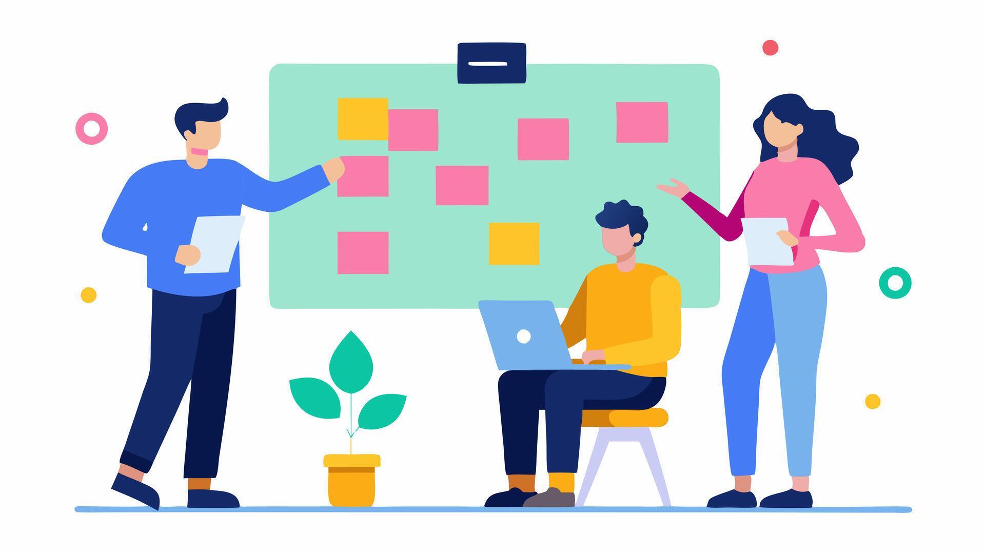 Team Brainstorming A Group Of Developers Engaged In A Lively Brainstorming Session With Sticky