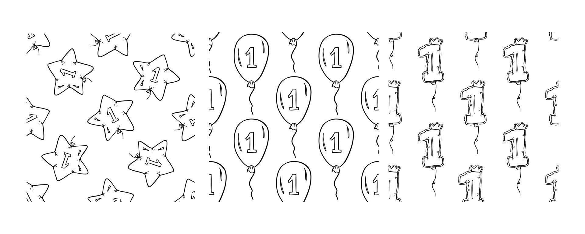 Set of three seamless doodle patterns with balloons featuring the ...