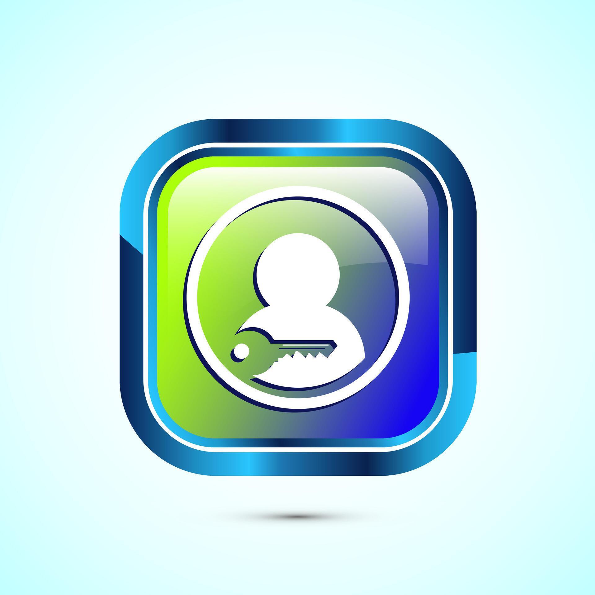 User profile login icon design illustration. Access authentication icon. Glossy Square Button ...