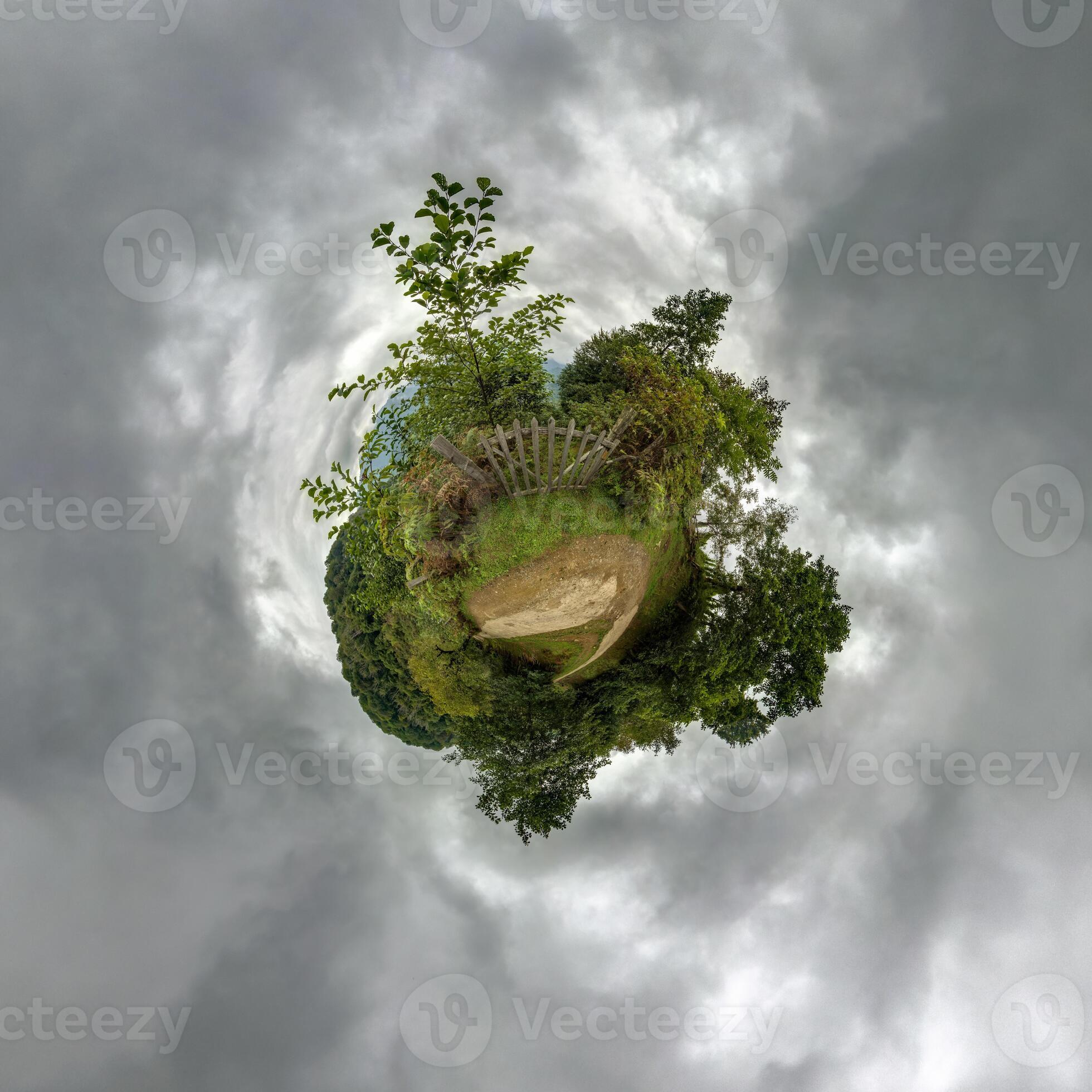 simple little tiny planet without buildings in blue sky with sun and ...