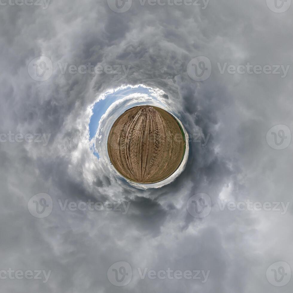 simple little tiny planet without buildings in blue sky with sun and ...