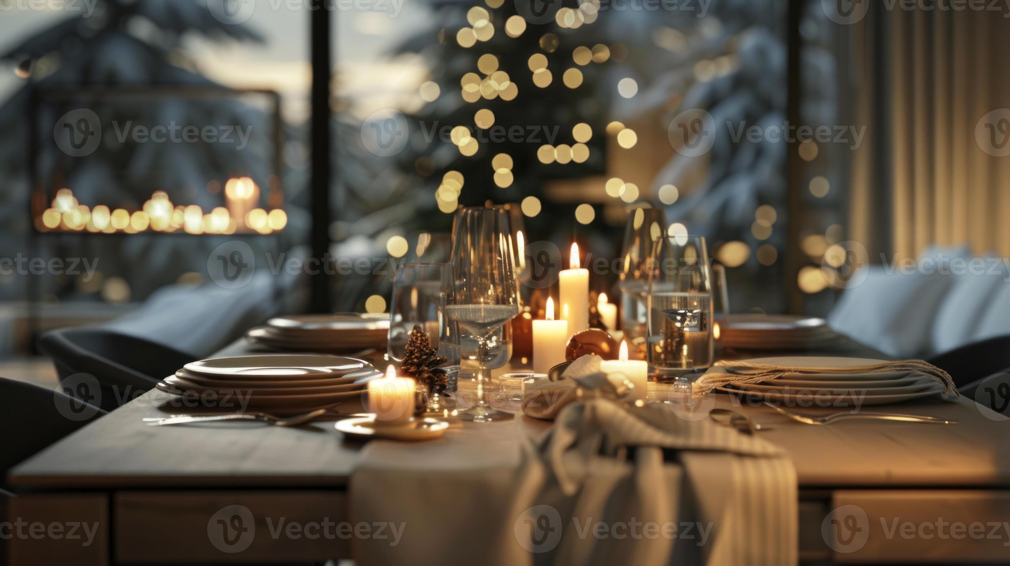 Elegant Holiday Dinner Table Setting with Candles 53279799 Stock Photo at Vecteezy