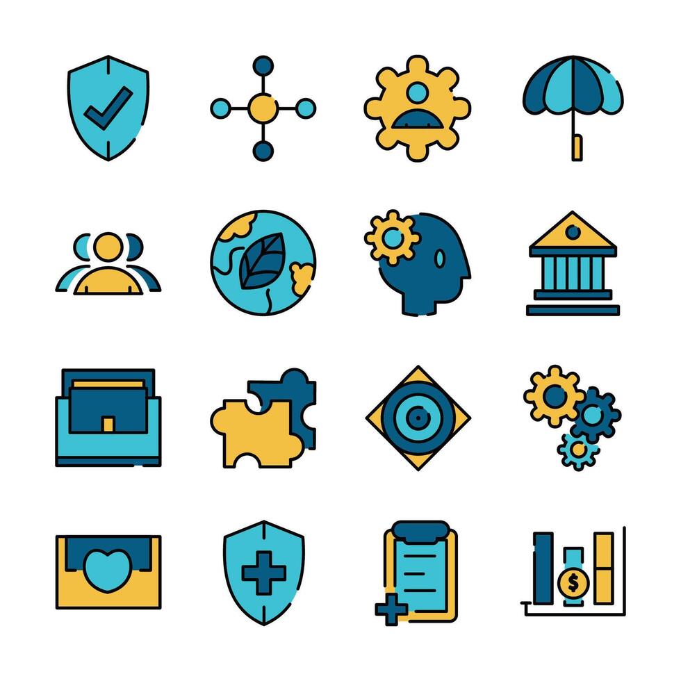 Filled Line Art Icon Set of Healthy Financial Business with Problem ...