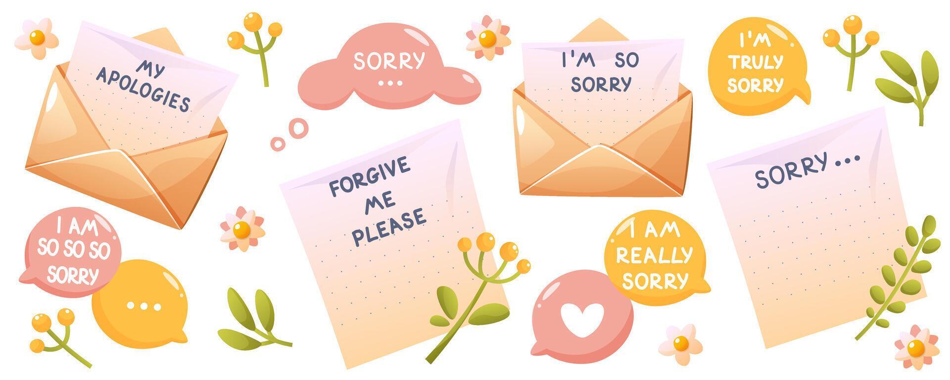 set of handwritten apology letters on paper and in open envelope ...