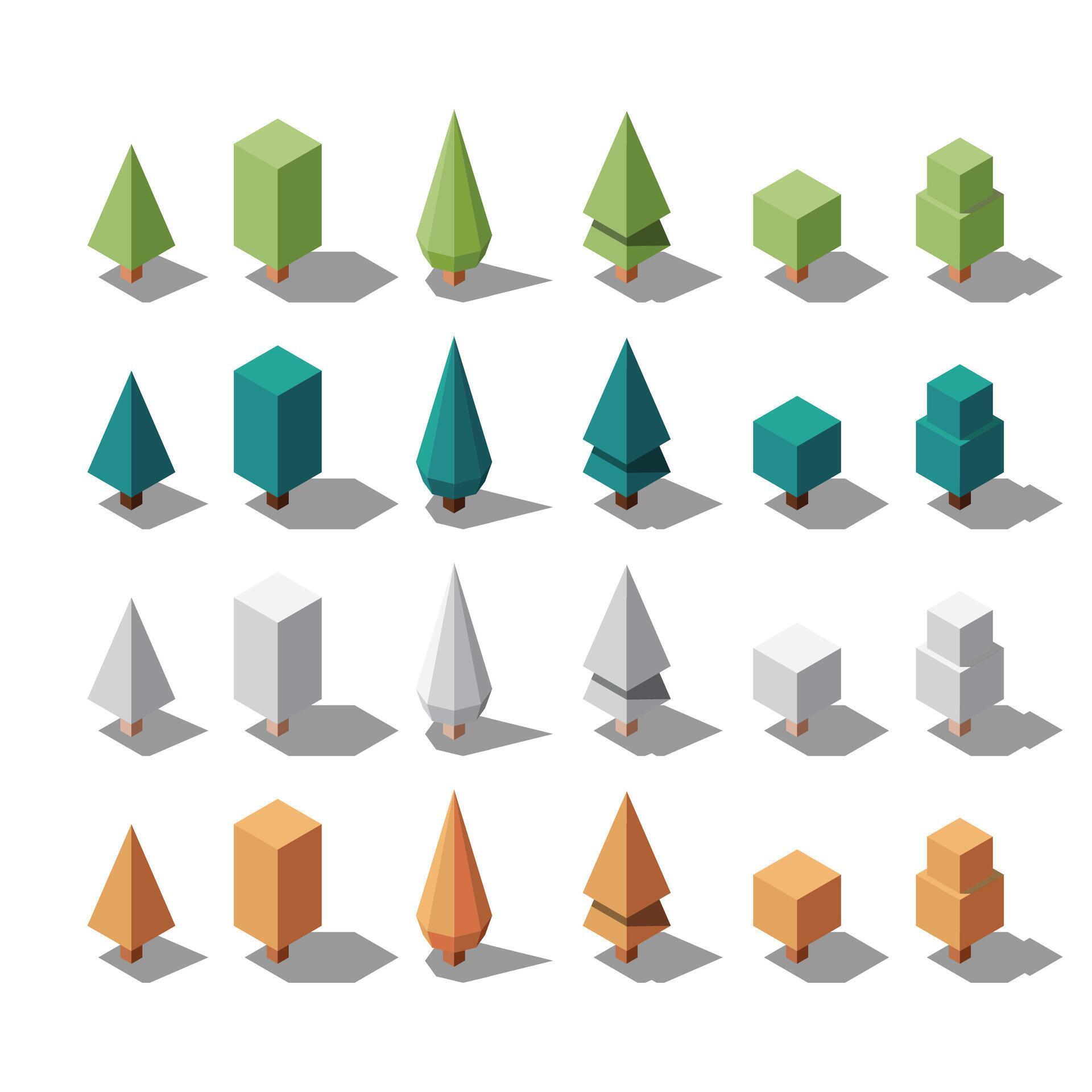 Isometric tree set. Tree isometric set elements. Isometric trees elements for landscape design ...