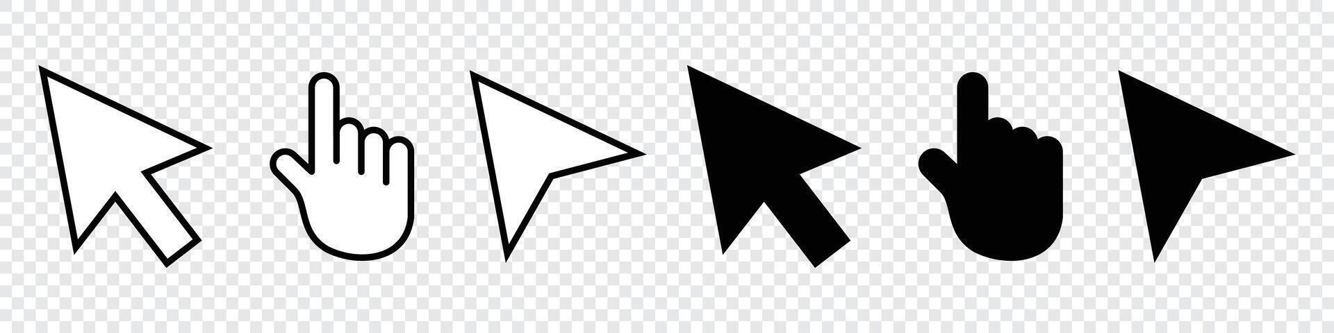 Computer mouse click cursor icon set. Pointer cursor icons. Arrow and hand pointer. Cursor icon ...